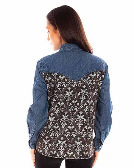 Women's Denim Blouse with Jacquard Contrast – Skip's Western Outfitters