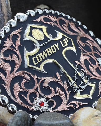 Tri Color Cowboy Up Attitude Belt Buckle – Skip's Western Outfitters